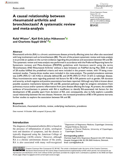 Pdf A Causal Relationship Between Rheumatoid Arthritis And Bronchiectasis A Systematic Review