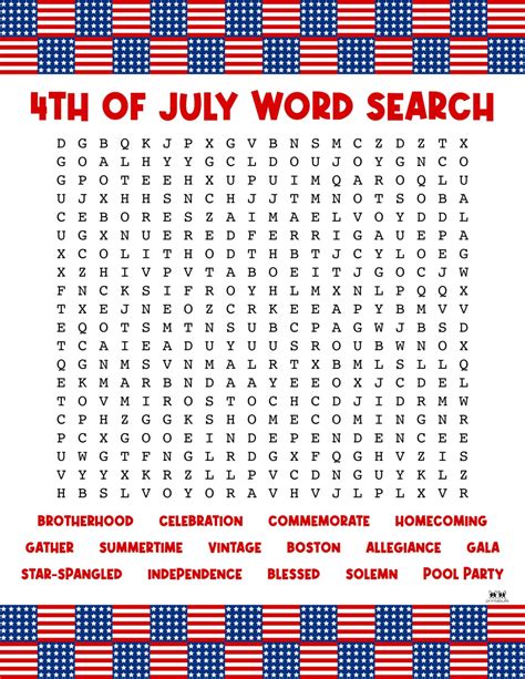 4th Of July Word Searches 20 Pages Printabulls