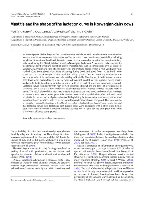 Pdf Mastitis And The Shape Of The Lactation Curve In Norwegian Dairy Cows
