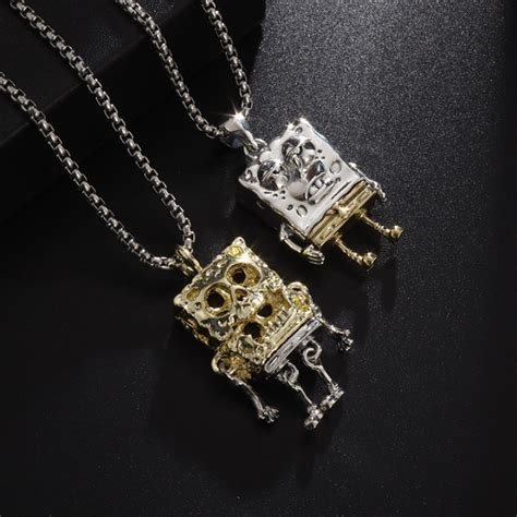 Cross Border Temu New Hollow Spongebob Squarepants Skull Long Necklace Female Sweet Cool Wind