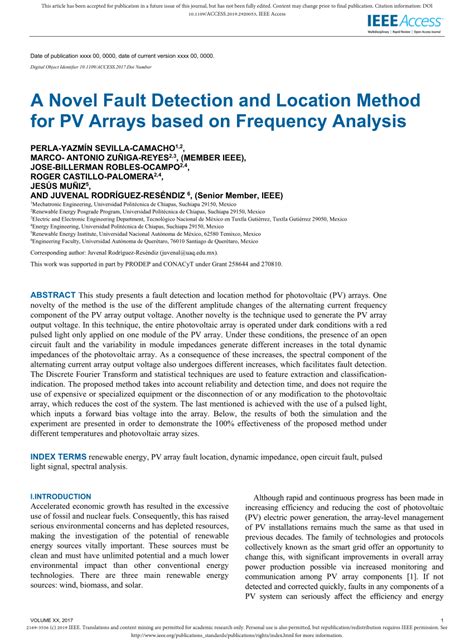 Pdf A Novel Fault Detection And Location Method For Pv Arrays Based On Frequency Analysis