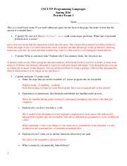 Exam1 PracticeKey Pdf CSCI 333 Programming Languages Spring 2016 Practice Exam 1 Name This Is
