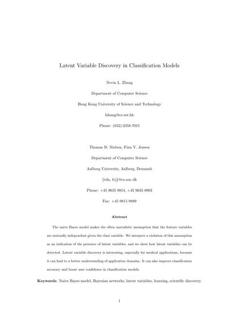 Pdf Latent Variable Discovery In Classification Models Citeseer
