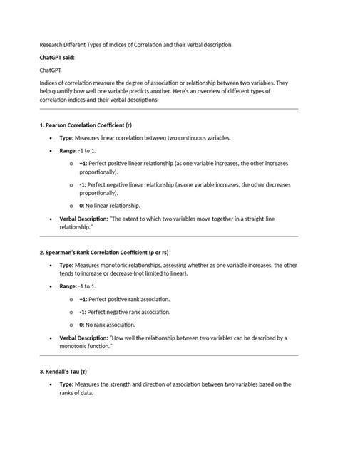 Research Different Types Of Indices Of Correlation And Their Verbal