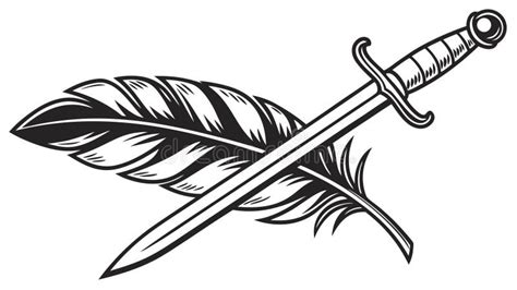 Feather Quill And Sword Crossed Vector Power Of Words Symbol Vector