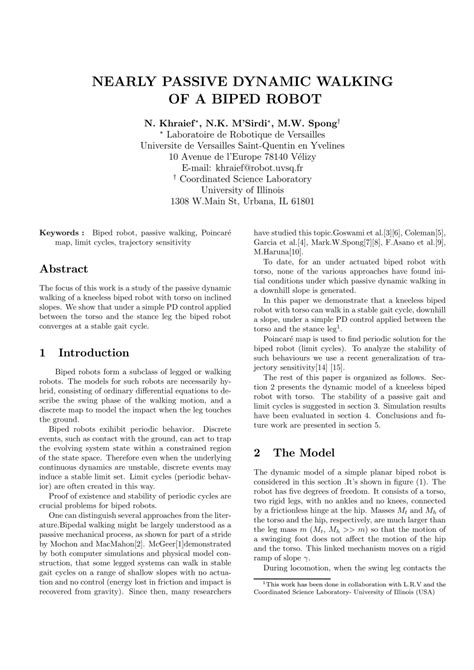 Pdf Nearly Passive Dynamic Walking Of A Biped Robot