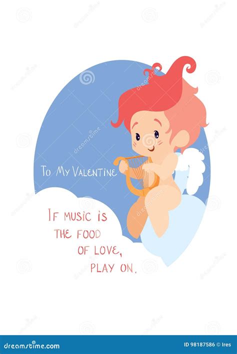 Cupid Playing Love Song Music On Harp Stock Vector Illustration Of