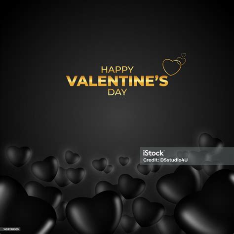 검은 마음과 검은 배경이 있는 행복한 발렌타인 데이 배경 검은색에 대한 스톡 벡터 아트 및 기타 이미지 검은색 금색 밸런타인데이 Istock