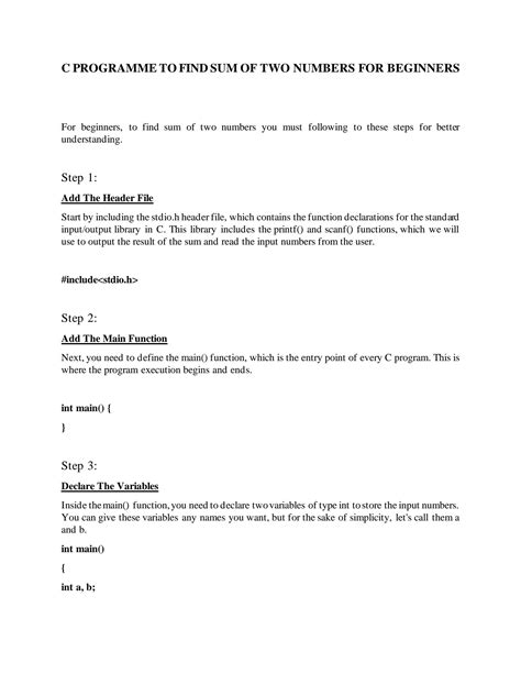 Solution Sum Of Two Numbers Basic C Program For Beginners Studypool