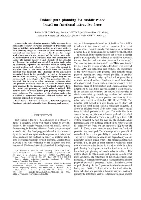 Pdf Robust Path Planning For Mobile Robot Based On Fractional