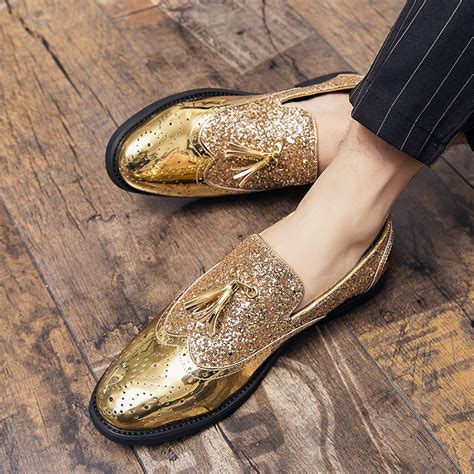 Gold Buckle Shoes Foevtrue Mens Loafers Gold Buckle Party Wedding