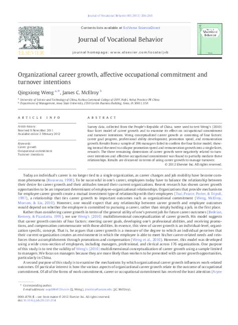 Pdf Organizational Career Growth Affective Occupational Commitment