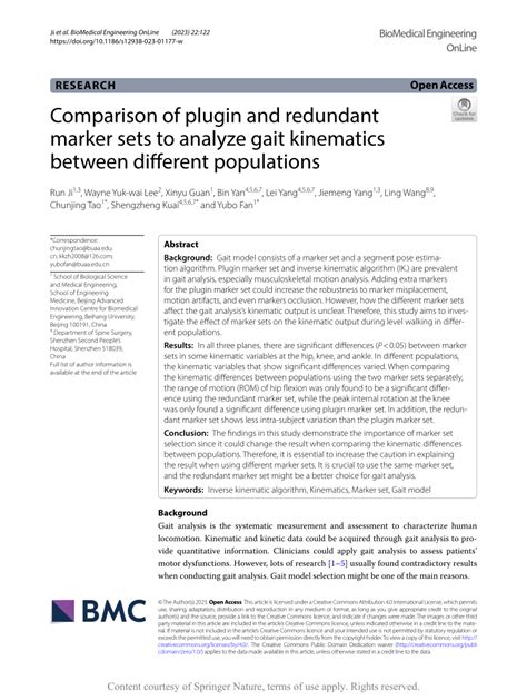Pdf Comparison Of Plugin And Redundant Marker Sets To Analyze Gait