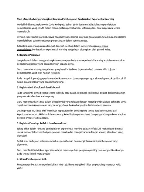 Rpp Experiential Learnig Pdf