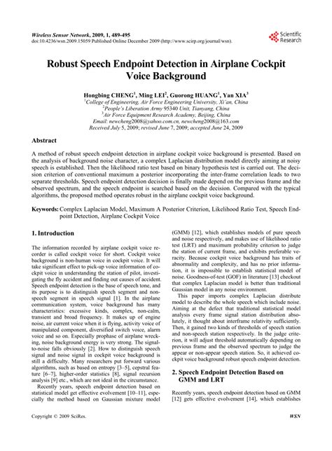 pdf robust speech endpoint detection in airplane cockpit voice background