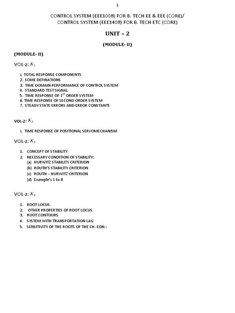 Cs Unit 2 Time Domains Pdf Control Theory Electrical Engineering