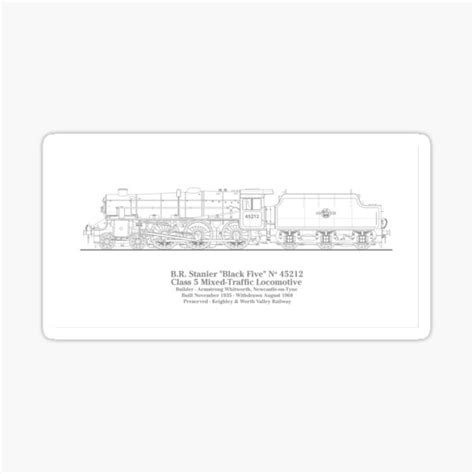 Brlms Stanier Black 5 No 45212 Line Drawing Sticker For Sale By