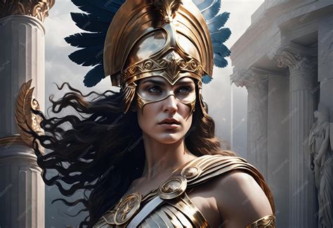 Portrait Of Athena Greek Mythology Premium Ai Generated Image