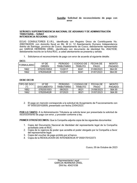 C011 Modelo De Solicitud De Corrección Y Reconocimiento De Pago Por