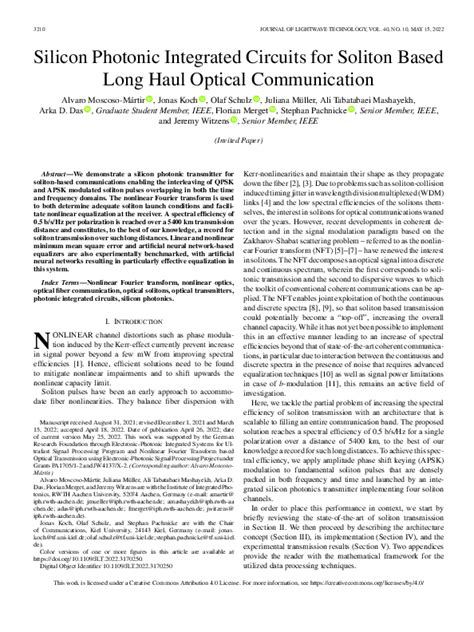 Pdf Silicon Photonic Integrated Circuits For Soliton Based Long Haul Optical Communication