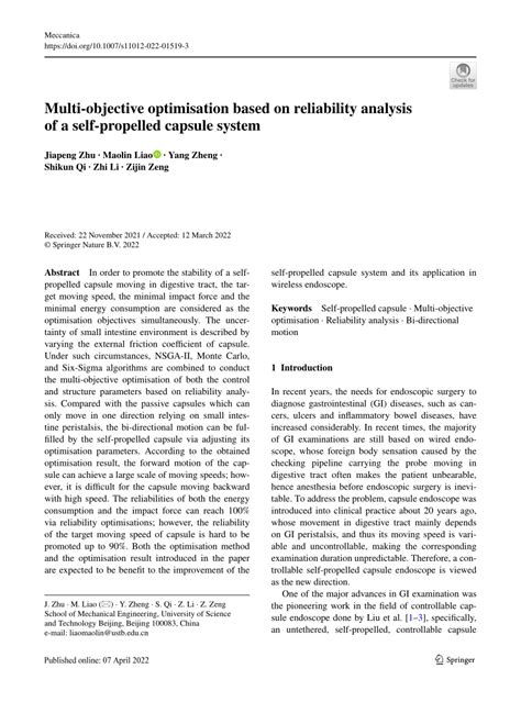 Pdf Multi‑objective Optimisation Based On Reliability Analysis Of A