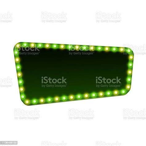 흰색 배경에 고립 된 빛나는 전구 빈 3d 복고풍 빛 기호 노란색 및 녹색 선택 윤곽 조명과 어두운 배경의 녹색 거리 간판 광고 프레임 화려한 벡터 일러스트 녹색에 대한