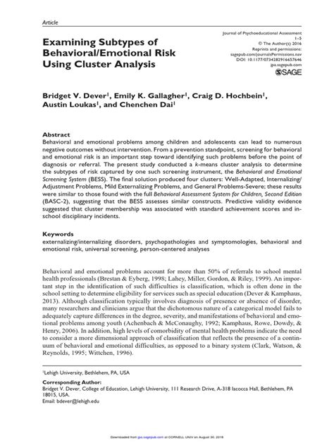 dever b v et al 2016 examining subtypes of behavioral emotional