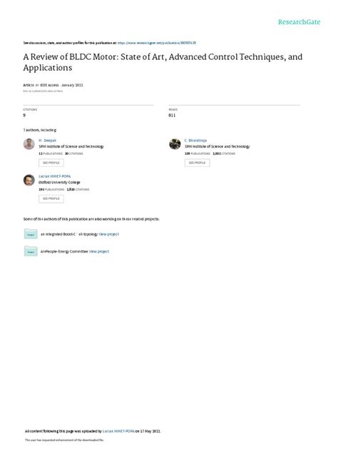 A Review Of Bldc Motor State Of Art Advanced Control Techniques And Applications Pdf