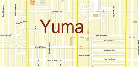 Yuma Arizona Us Map Vector City Plan High Detailed Street Map Editable