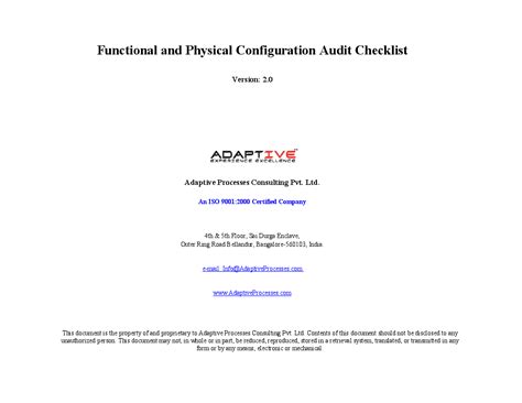 Functional And Physical Configuration Audit Checklist Template Excel Xls
