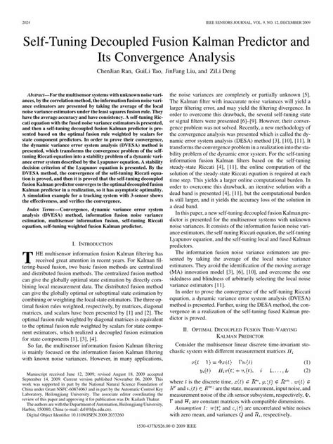 Pdf Self Tuning Decoupled Fusion Kalman Predictor And Its Convergence