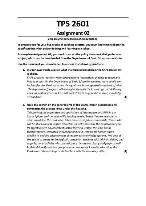 Tps 2601 Assignment 02 Understanding Teaching Policies And Assessment
