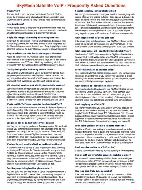 Skymesh Faq Satellite Voip Pdf Voice Over Ip Telephone Call