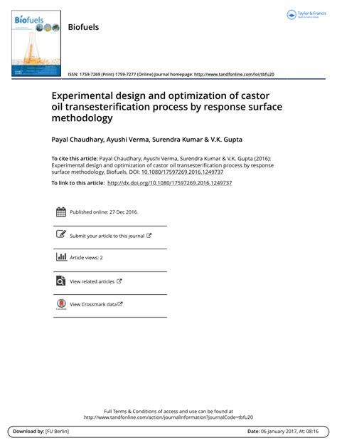 Pdf Experimental Design And Optimization Of Castor Oil