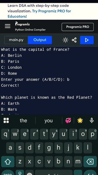 Quiz Game With The Help Of Python Compiler Coding Programminglanguage