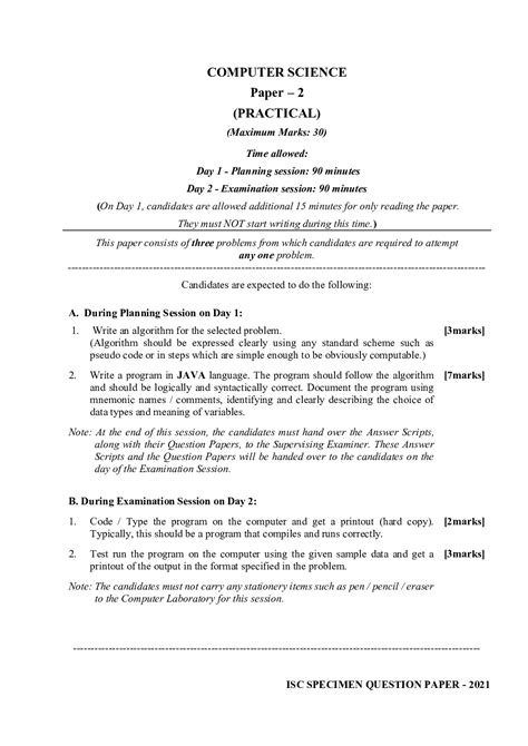 Download Free Isc Sample Paper For Class 12 Computer Science Paper 2