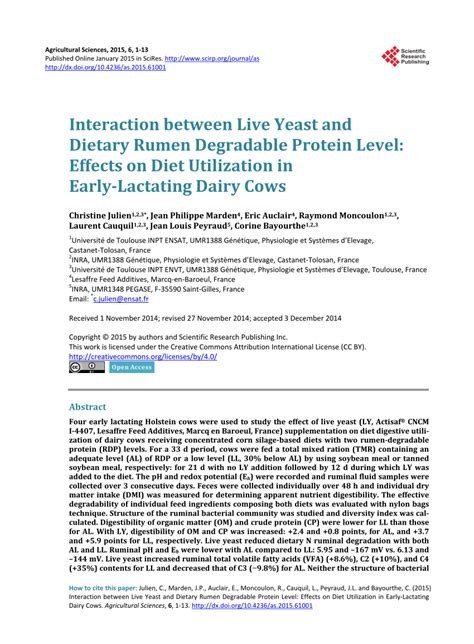 Pdf Interaction Between Live Yeast And Dietary Rumen Degradable