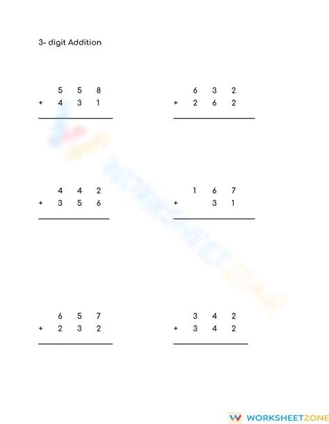 3 Digit Number Addition Worksheet
