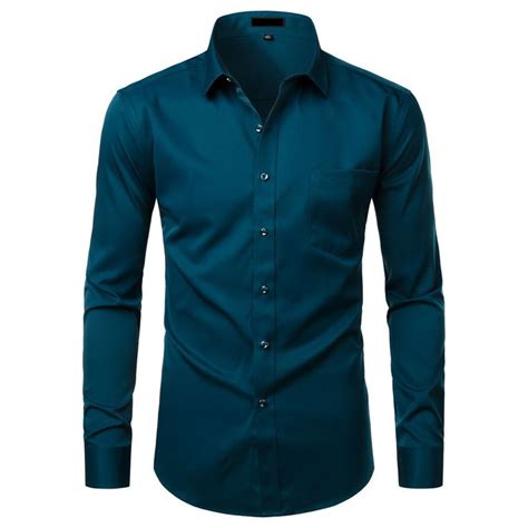Mens Solid Color Casual Slim Fit Business Bamboo Fiber Shirts With