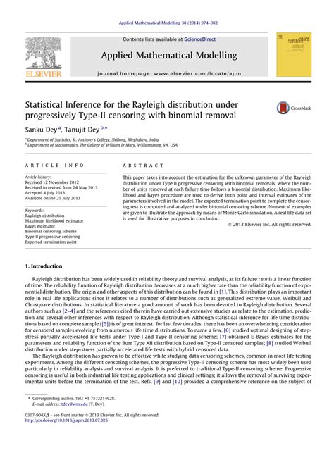 Pdf Statistical Inference For The Rayleigh Distribution Under Progressively Type Ii Censoring