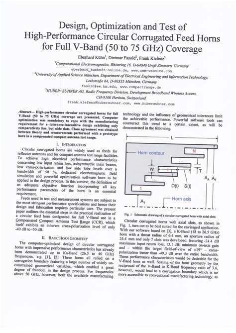 Pdf Design Optimization And Test Of High Performance Circular Corrugated Feed Horns For Full
