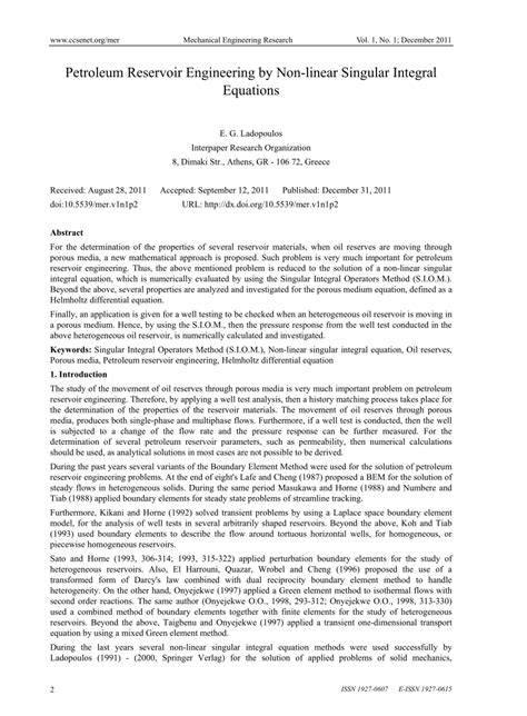 PDF Petroleum Reservoir Engineering By Non Linear Singular Integral Equations