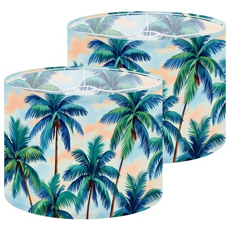 Lampshades 2 Pack Tropical Palm Trees Blue Sky Soft Clouds Coastal 13