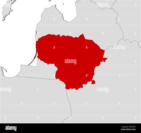 Map Of Lithuania And Nearby Countries Lithuania Is Highlighted In Red
