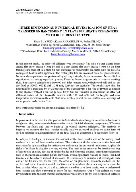 Pdf Three Dimensional Numerical Investigation Of Heat Transfer