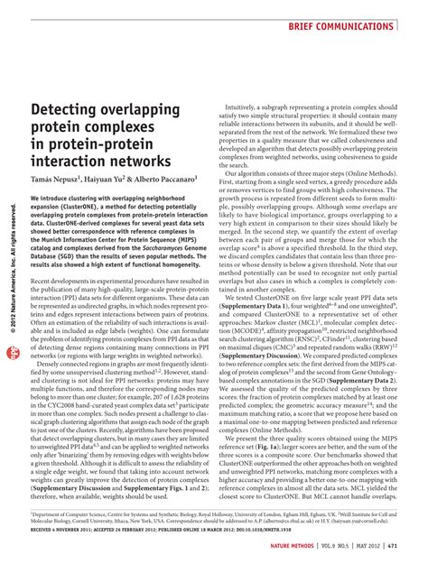 Pdf Detecting Overlapping Protein Complexes In Protein Protein Interaction Networks