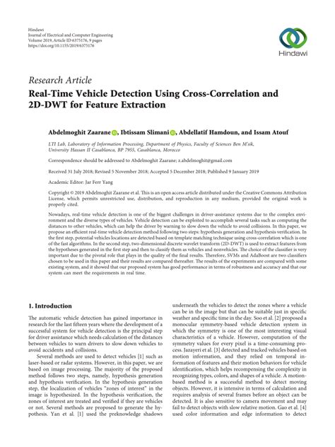 Pdf Real Time Vehicle Detection Using Cross Correlation And 2d Dwt
