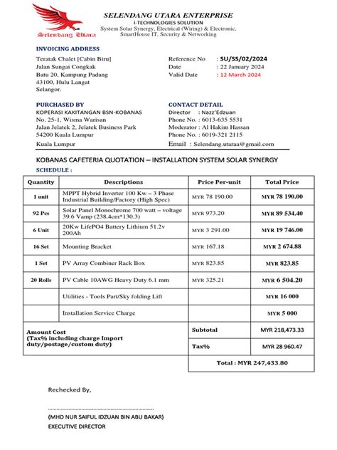 Contoh Quotation Solar Synergy Installation Pdf Sustainable
