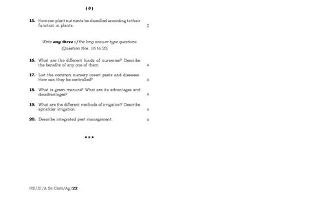 Meghalaya Board MBOSE Class 11 Question Paper For Agriculture PDF