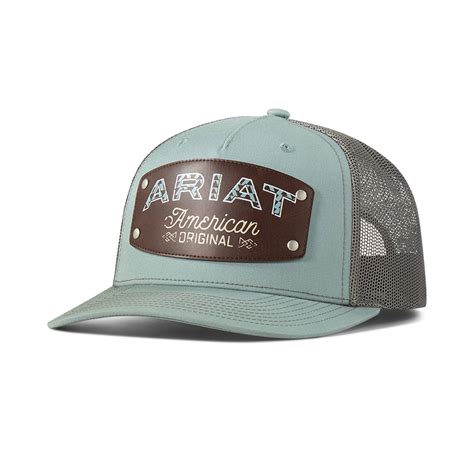 Mens American Original Patch Mesh Blue Grey Snap Back Cap Ariat New